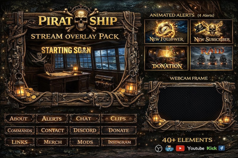 Pirate Ship Twitch Overlay Pack Animated Stream Screens Alerts Panels ...