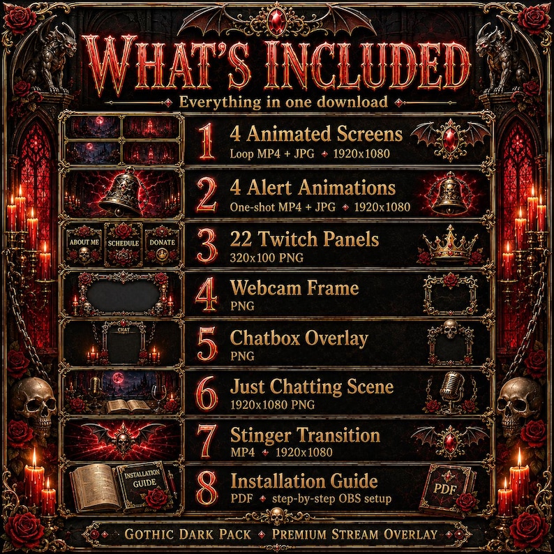 Goth Twitch Overlay Pack | Dark Gothic Animated Stream Screens Alerts ...