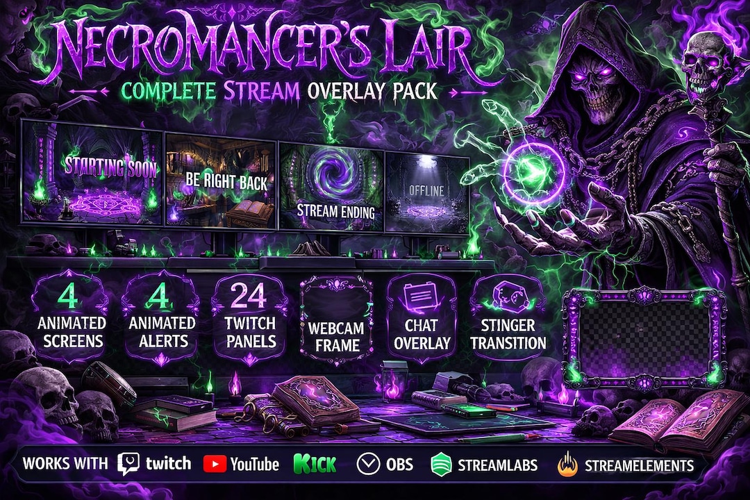 Necromancer Twitch Overlay Pack Animated Dark Fantasy Stream Package - Etsy