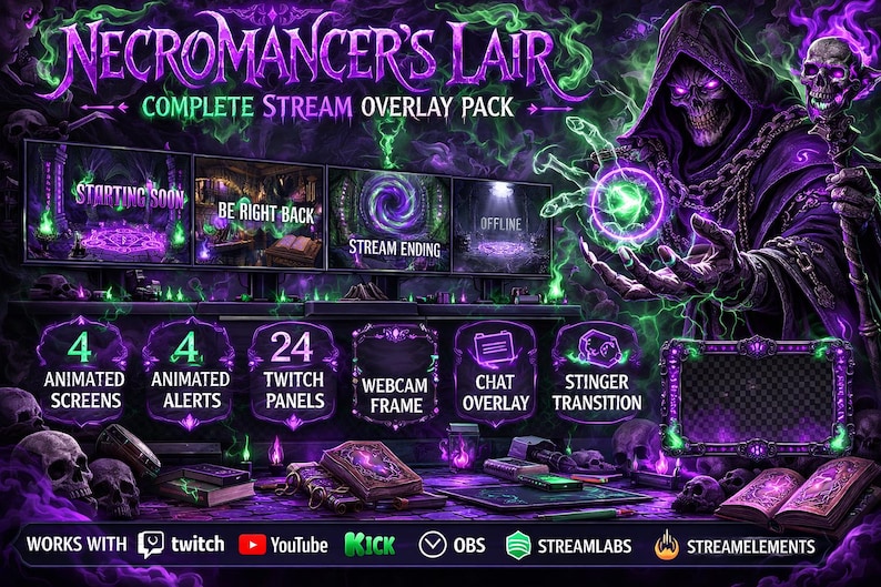 Necromancer Twitch Overlay Pack Animated Dark Fantasy Stream Package - Etsy
