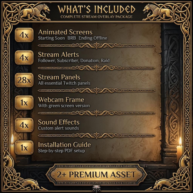 Nordic Fantasy Stream Overlay Pack – Medieval RPG Twitch Alerts, Panels ...