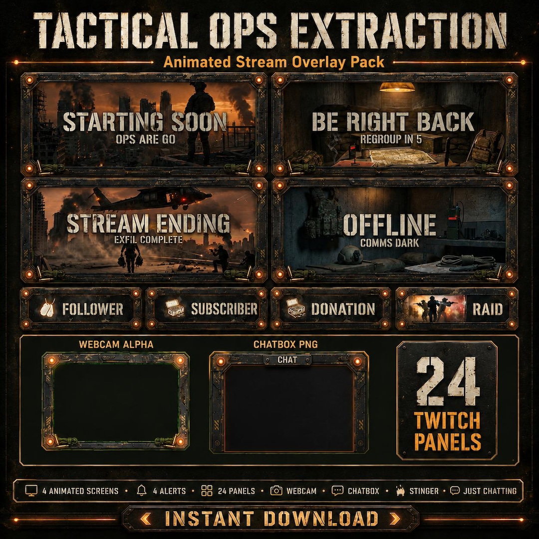 Tactical Military Stream Overlay Pack | Animated FPS War Twitch Youtube ...