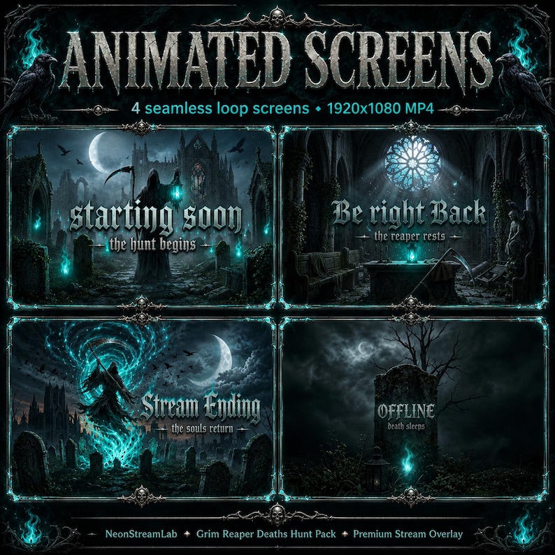 Grim Reaper Goth Twitch Overlay Pack | Animated Horror Stream Screens ...
