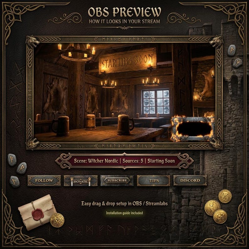 Nordic Fantasy Stream Overlay Pack – Medieval RPG Twitch Alerts, Panels ...