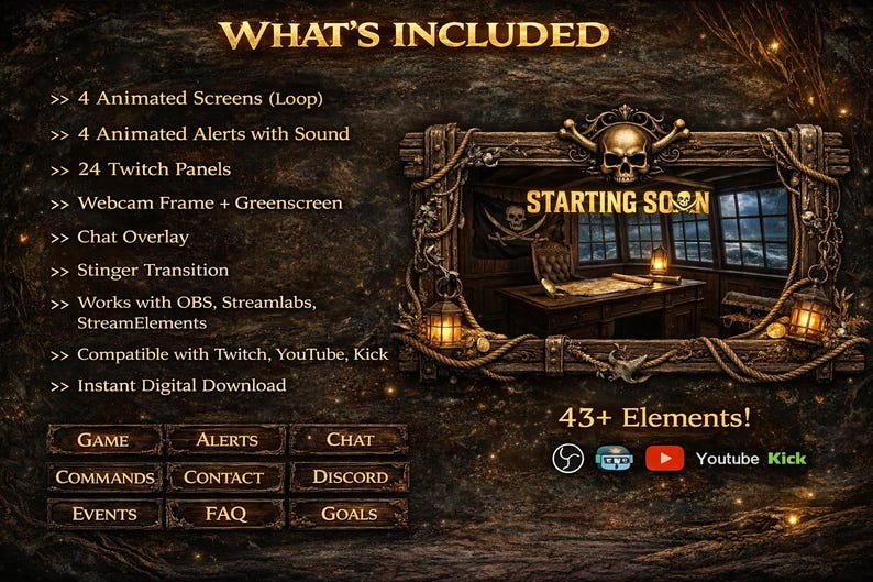 Pirate Ship Twitch Overlay Pack Animated Stream Screens Alerts Panels ...