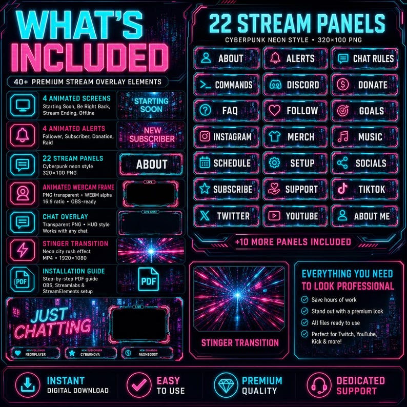 Cyberpunk Overlay Pack | Animated Neon City Futuristic Twitch Stream ...