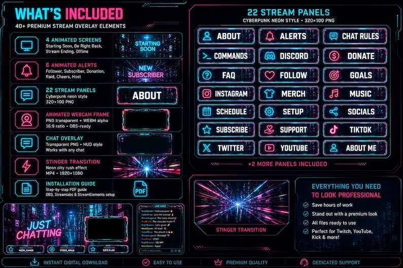 Cyberpunk Overlay Pack | Animated Neon City Futuristic Twitch Stream ...
