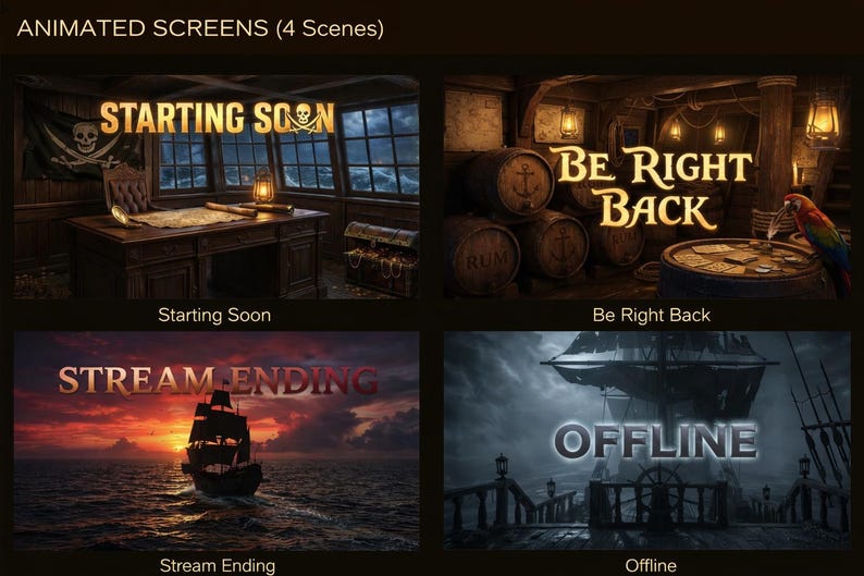 Pirate Ship Twitch Overlay Pack Animated Stream Screens Alerts Panels ...