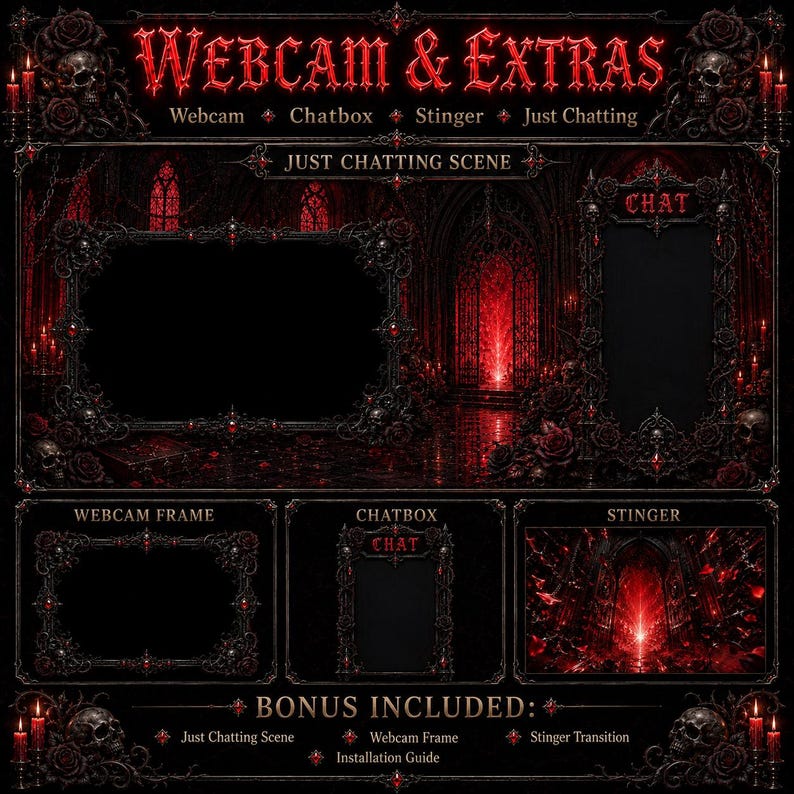 Goth Twitch Overlay Pack | Dark Gothic Animated Stream Screens Alerts ...