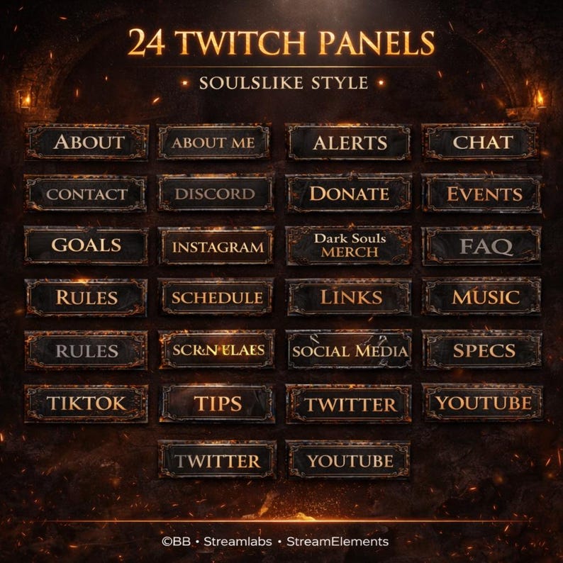 Dark Souls Stream Overlay Pack – Alertes Twitch, panneaux et cadre de ...