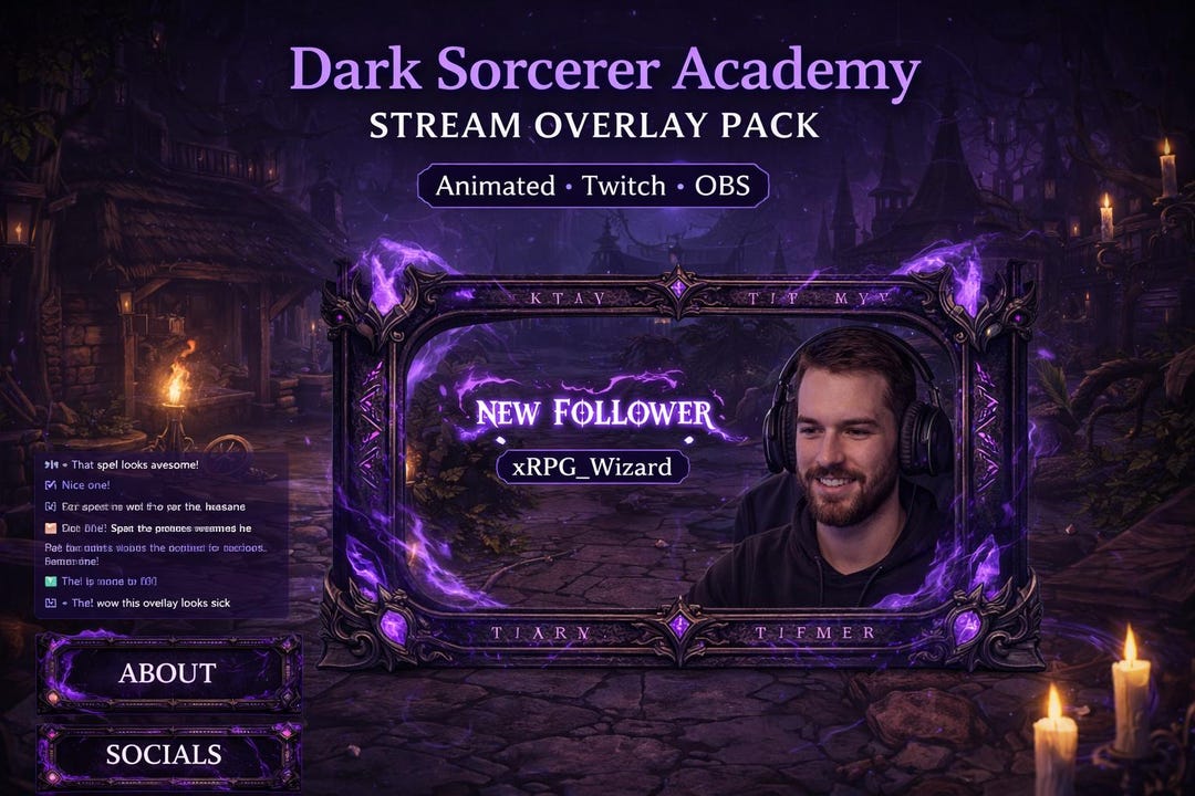 Animated Twitch Overlay Pack | Dark Sorcerer Academy Stream Overlay ...