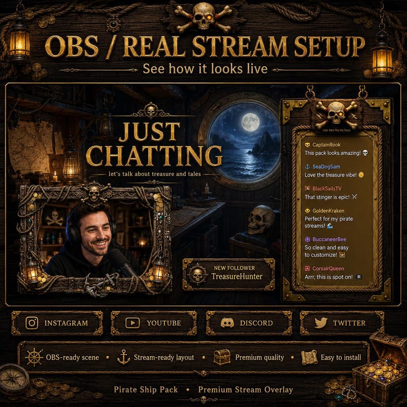 Pirate Overlay Pack | Animated Pirate Ship Twitch Stream Screens Alerts ...