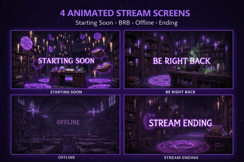 Animated Twitch Overlay Pack | Dark Sorcerer Academy Stream Overlay ...