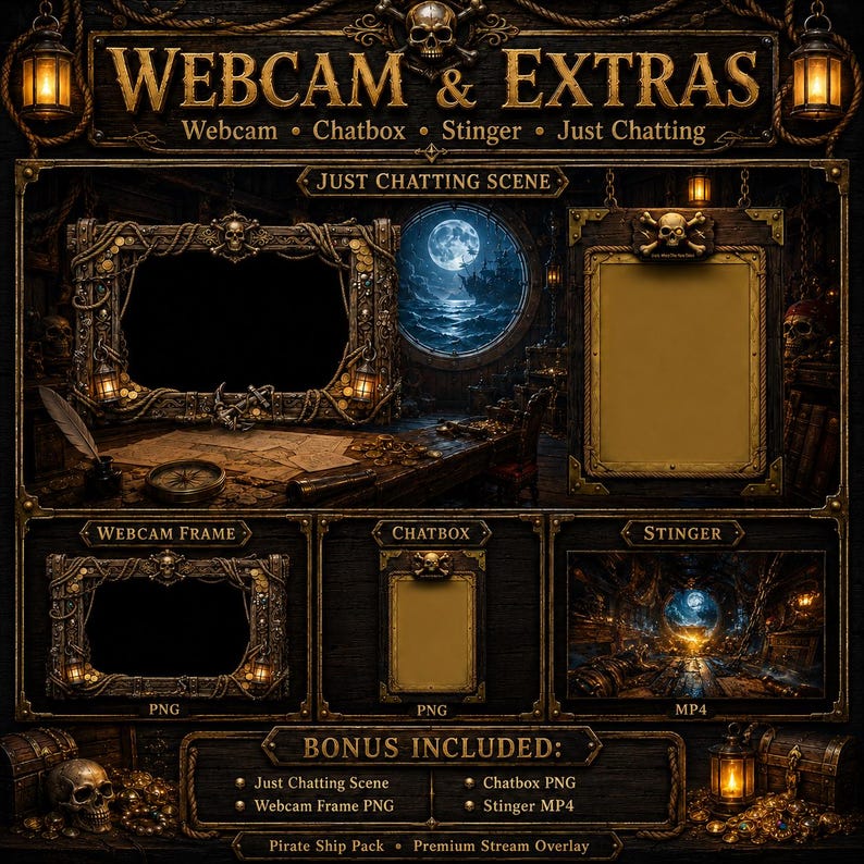 Pirate Overlay Pack | Animated Pirate Ship Twitch Stream Screens Alerts ...