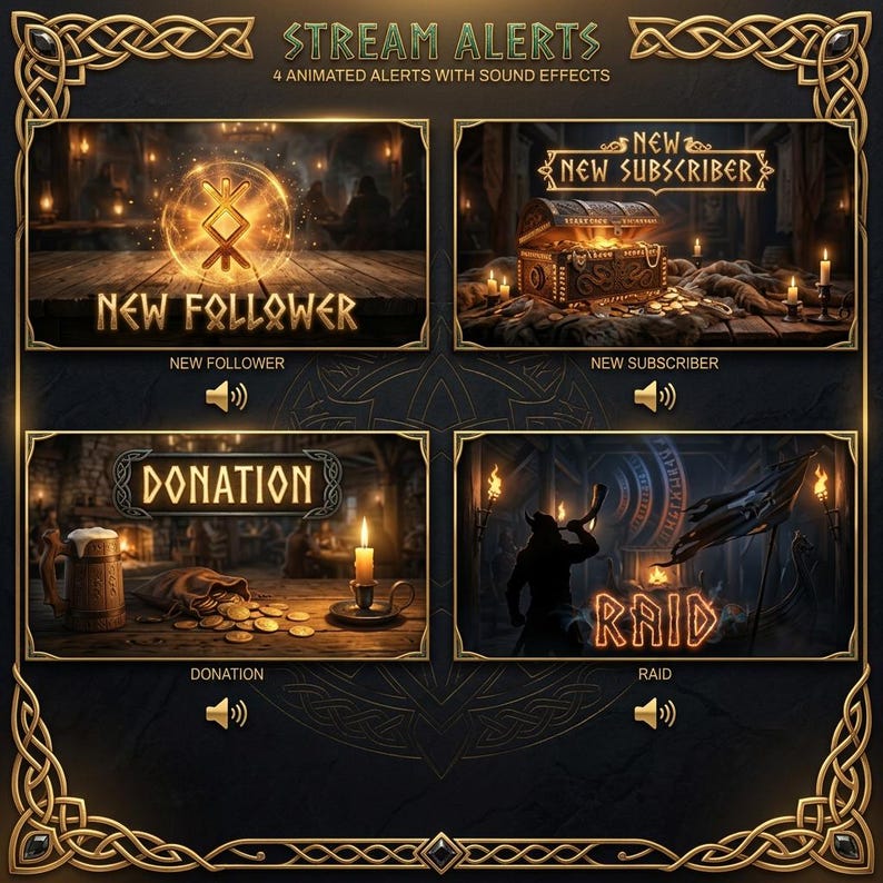 Nordic Fantasy Stream Overlay Pack – Medieval RPG Twitch Alerts, Panels ...
