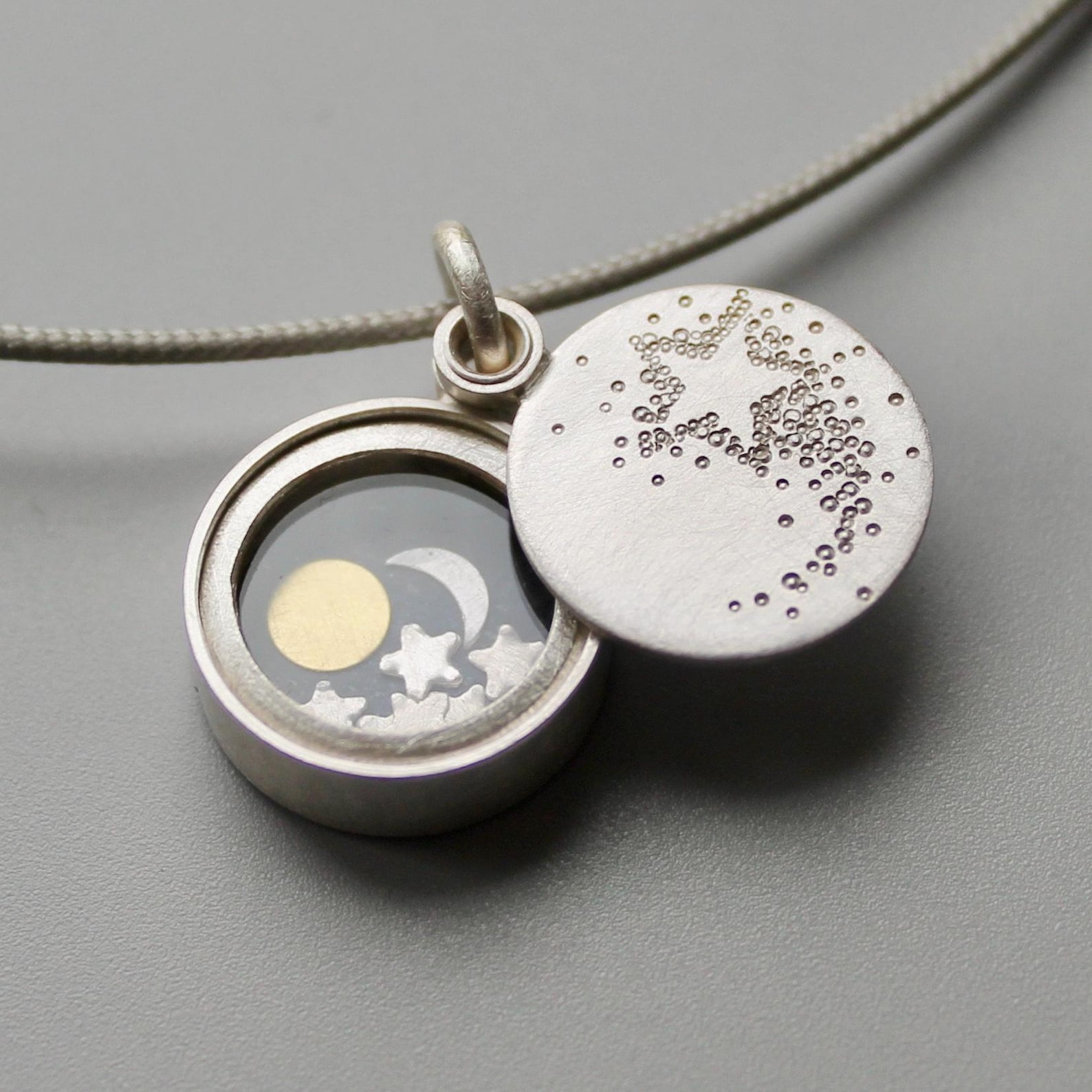 Small Silver Locket Sun Moon and Stars With Shooting Star Locket - Etsy