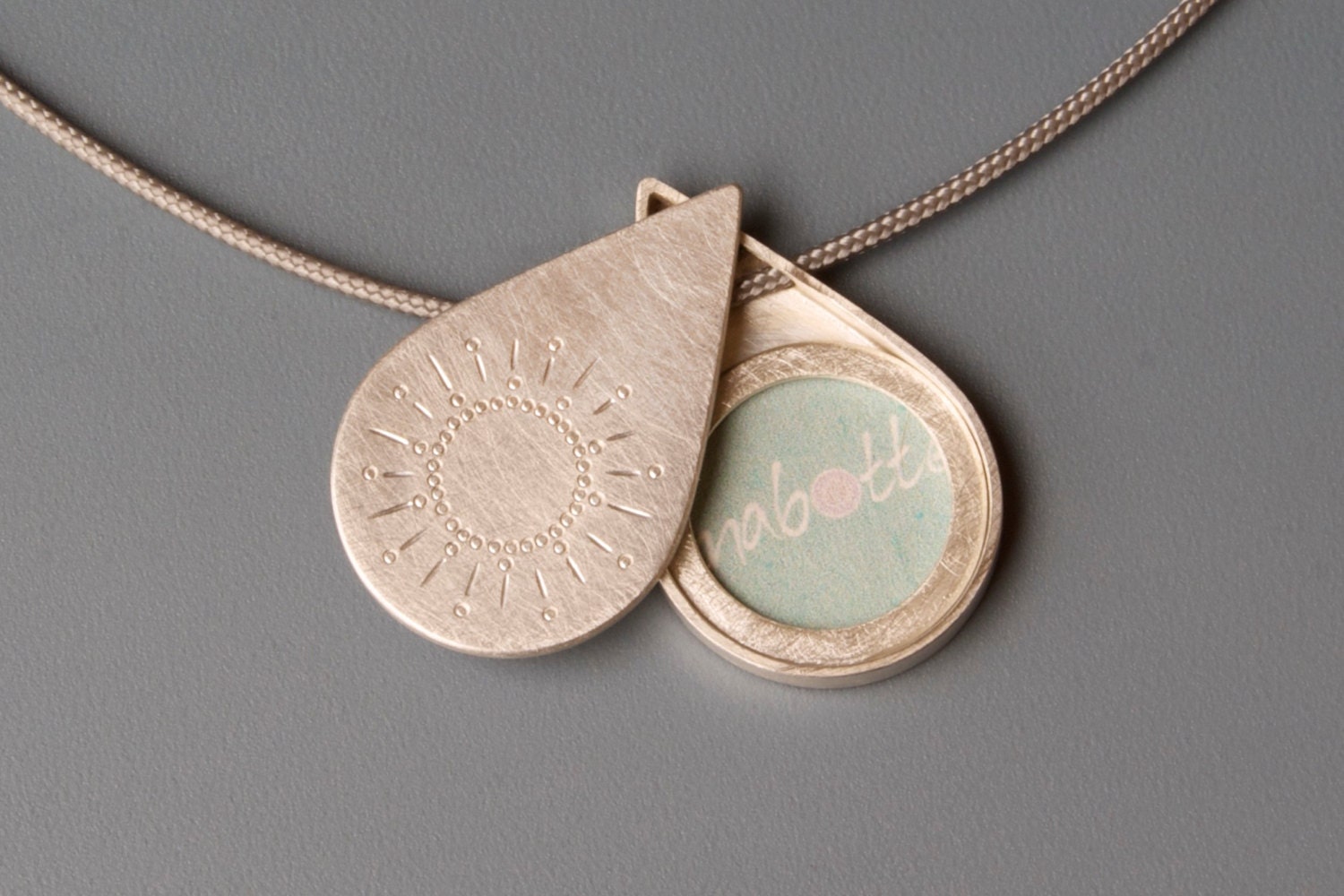 Teardrop Picture Locket With Handstamped Sun in Sterling | Etsy