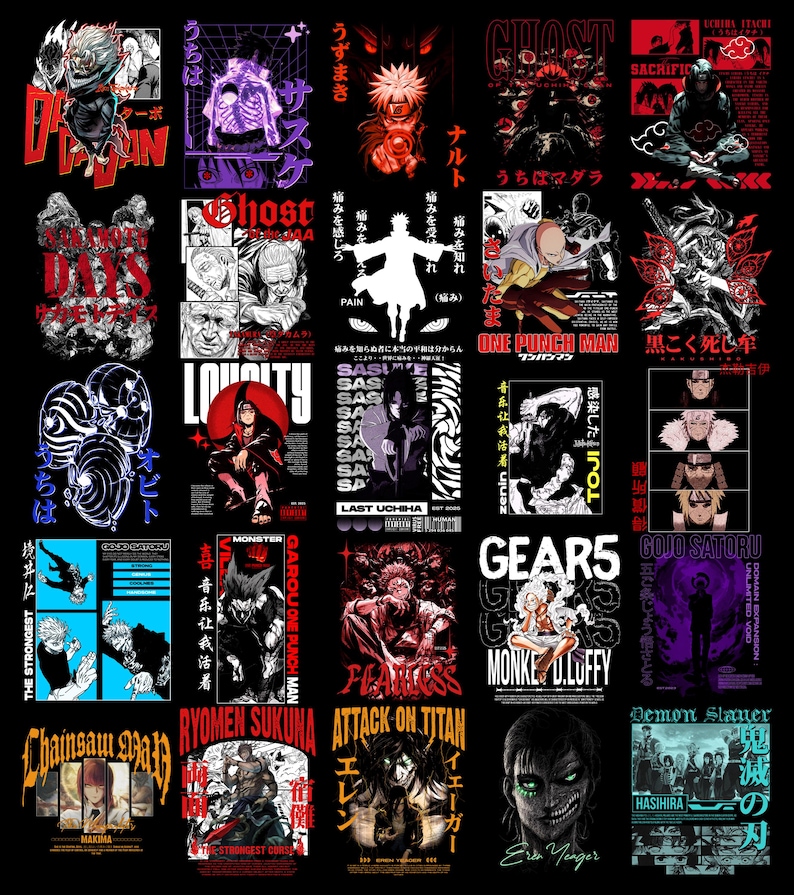 25 Urban Anime Graphic Designs PNG Bundle | Streetwear Manga Style ...