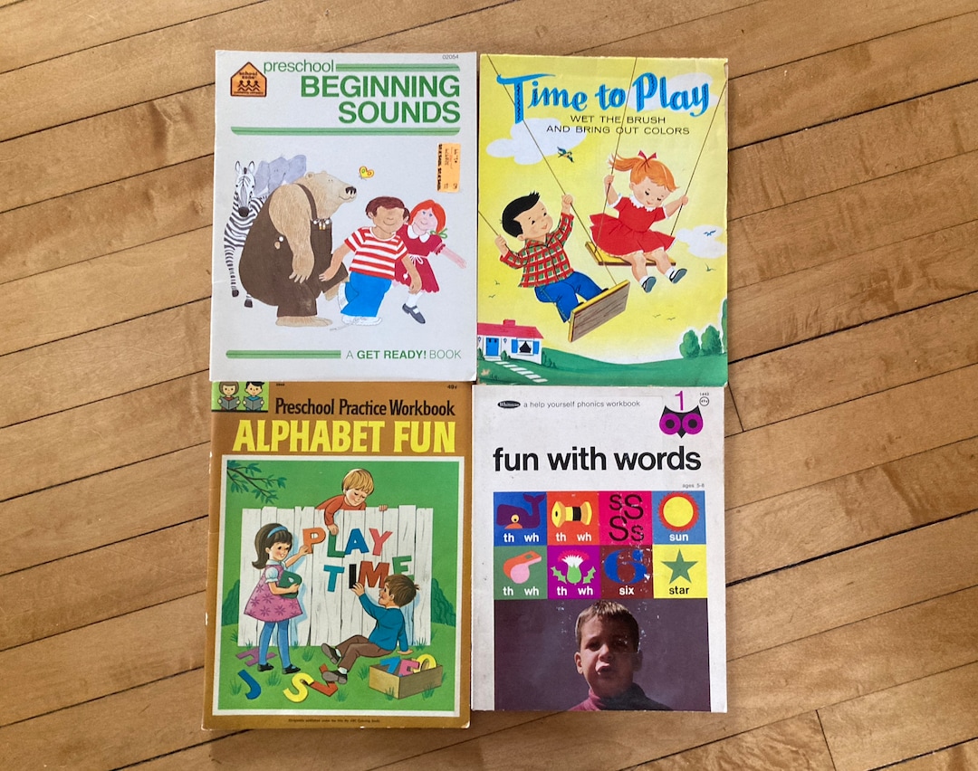 Vintage Children's Activity Book Set Alphabet Fun, Beginning Sounds ...