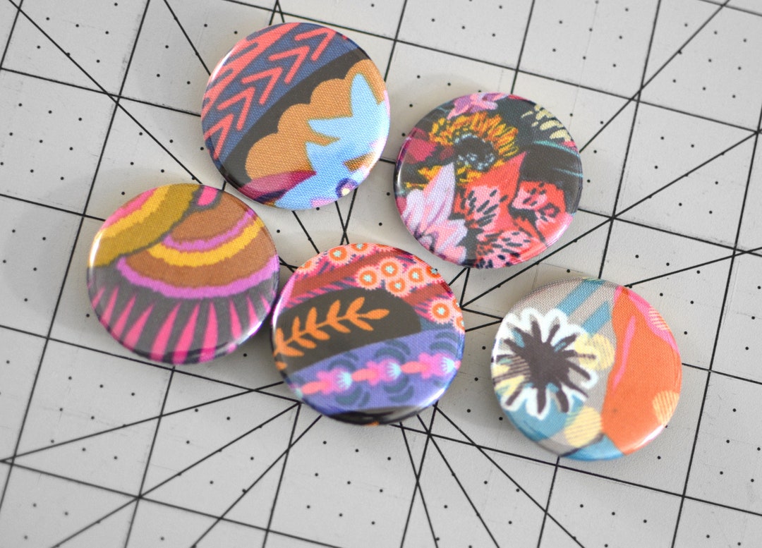 Pin Back Button 5 Pack 1.5 Inch (38mm) Floral Fabric Button Pin Badge ...