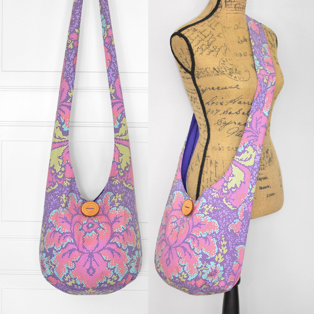 Cotton Hobo Bag Tula Pink Fabric Crossbody Bag Cloth Hippie Slouchy ...