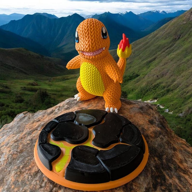 Knitted Charmander Figure Display Base STL File | 3D Printable Model ...