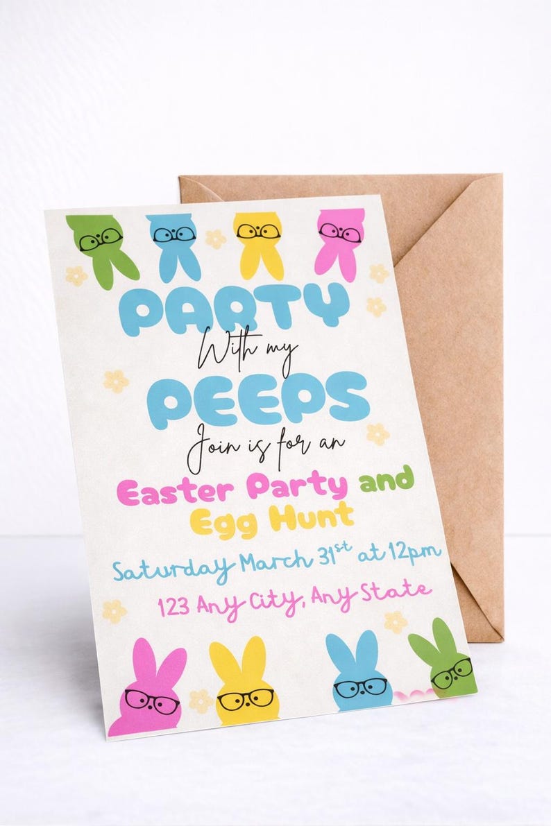 Editable Easter Party Invitation Template | Bunny Peeps Easter Egg Hunt ...