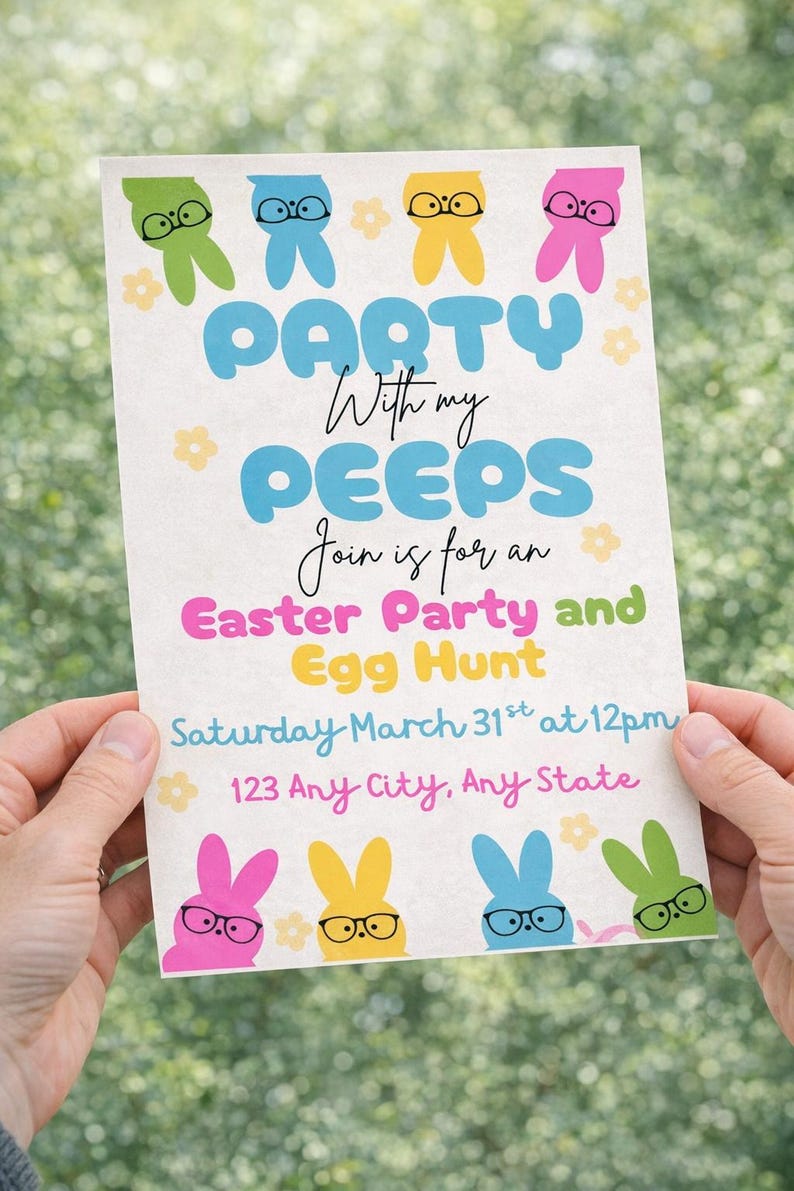 Editable Easter Party Invitation Template | Bunny Peeps Easter Egg Hunt ...