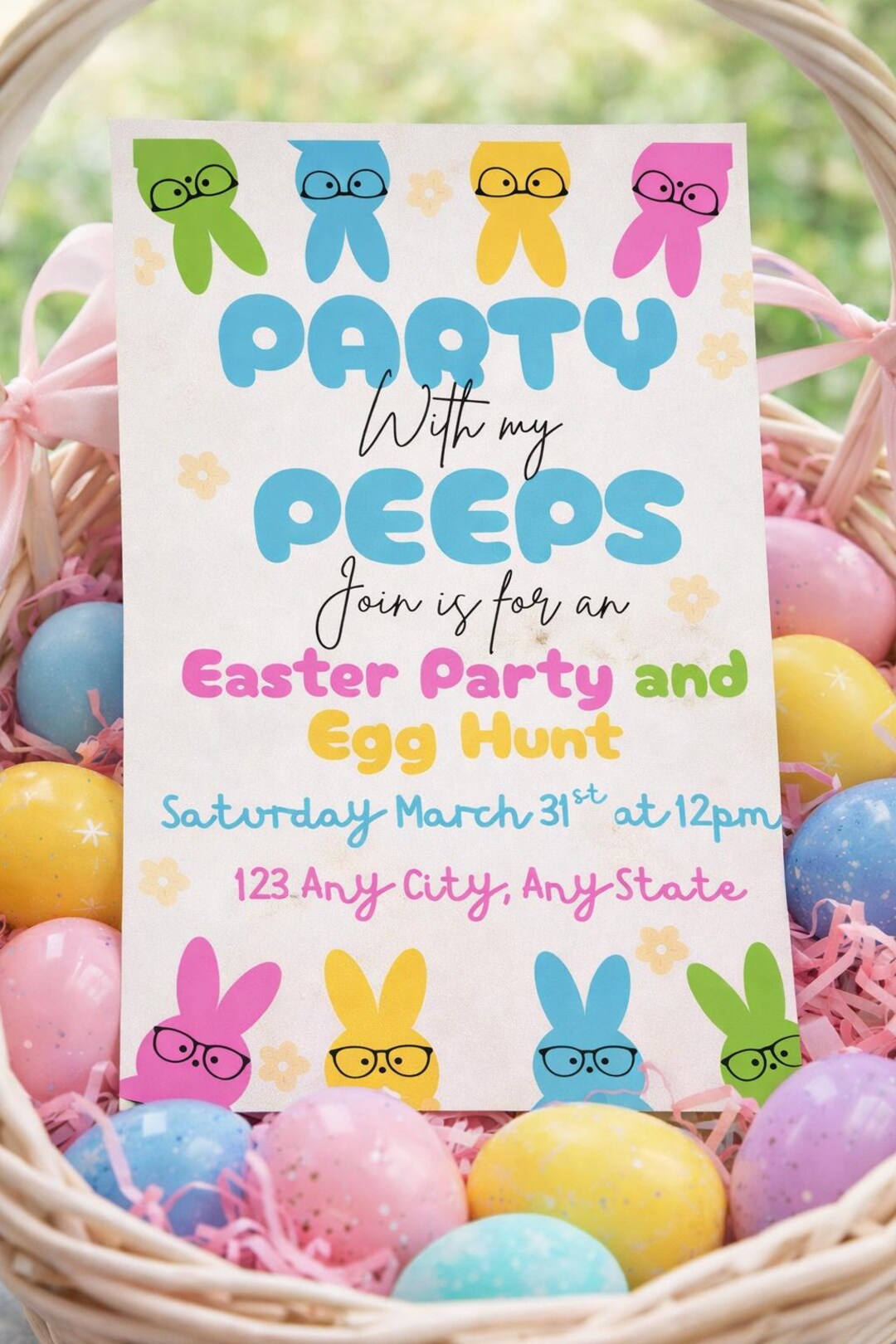 Editable Easter Party Invitation Template | Bunny Peeps Easter Egg Hunt ...