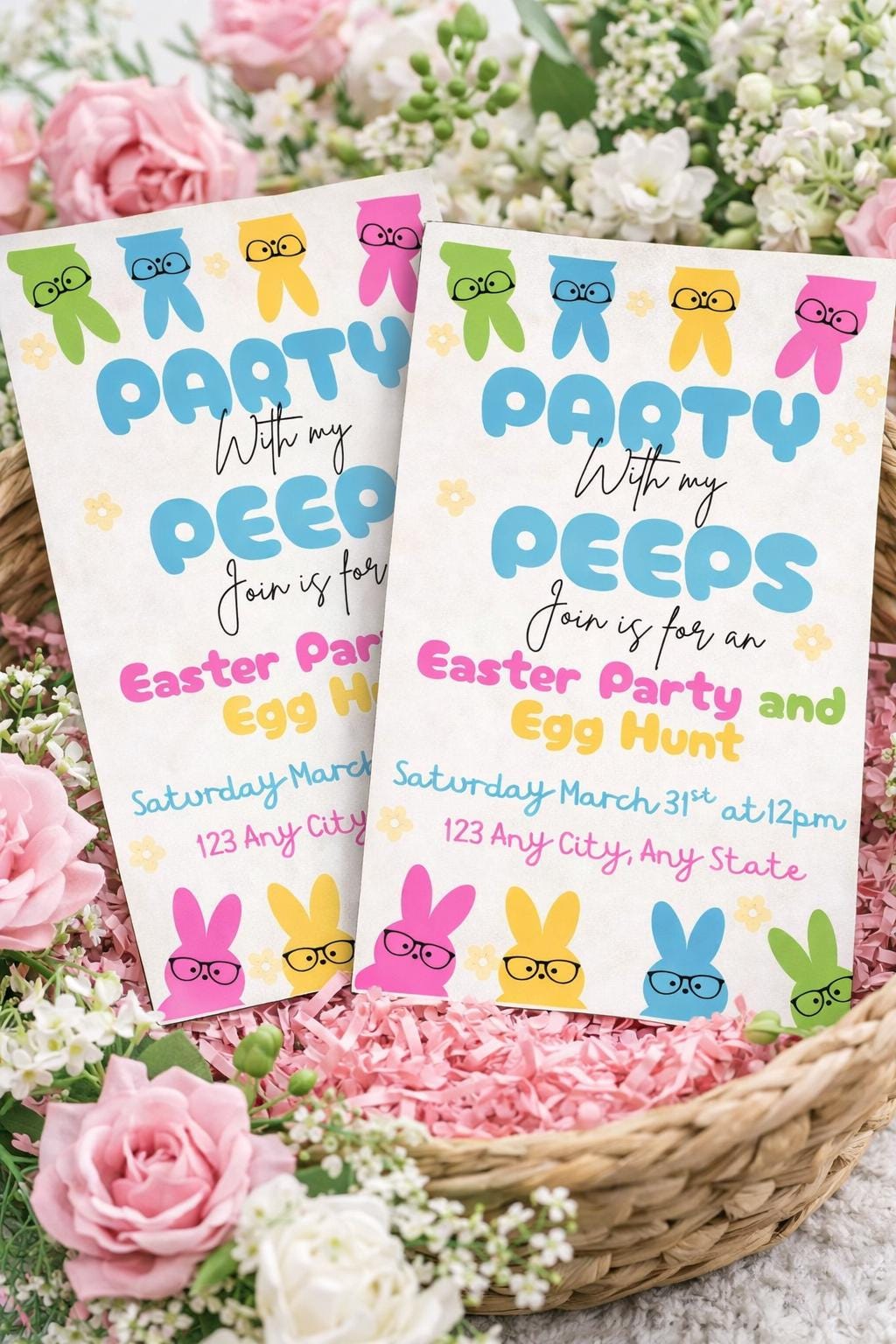 Editable Easter Party Invitation Template | Bunny Peeps Easter Egg Hunt ...