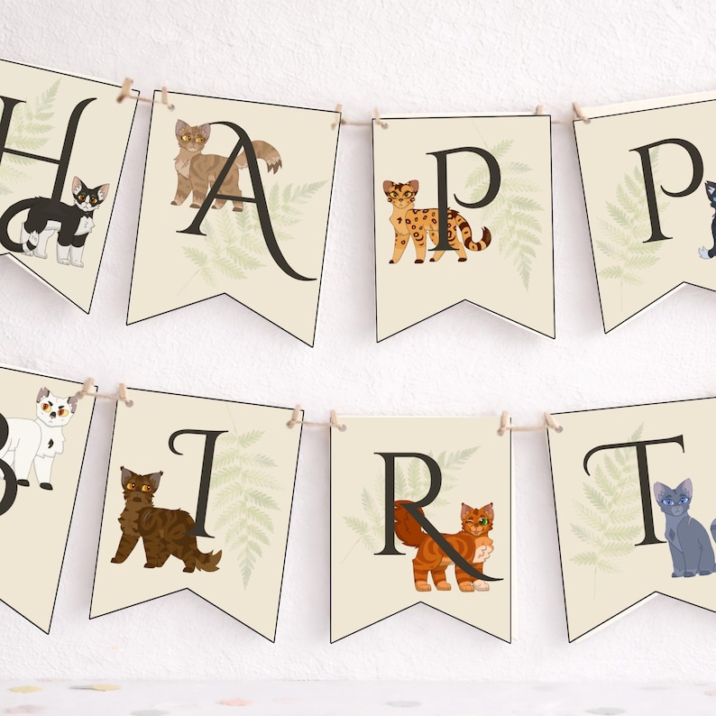 Warrior Cat Birthday Banner | Woodland Cat Party Decor (digital ...