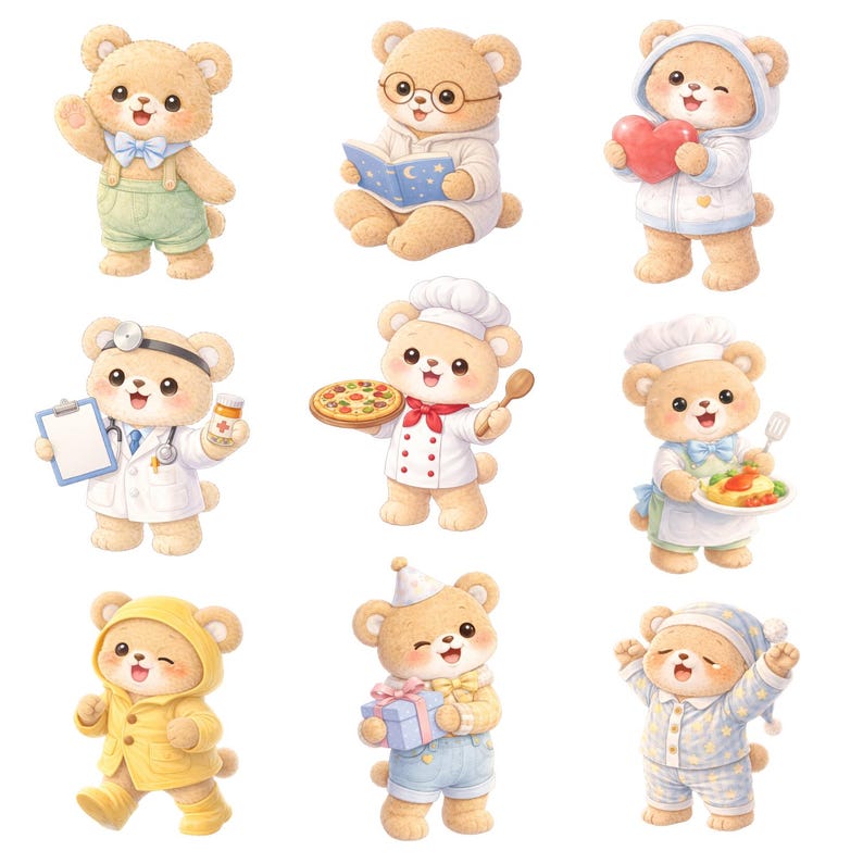 Teddy Bear Clipart Set, Whimsical Illustrations, Nursery Art ...