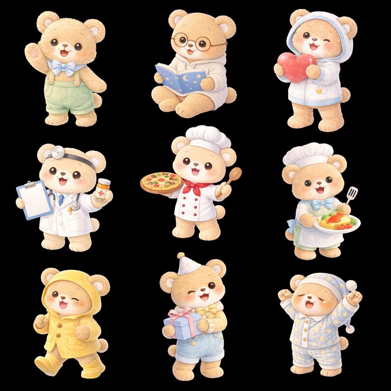 Teddy Bear Clipart Set, Whimsical Illustrations, Nursery Art ...