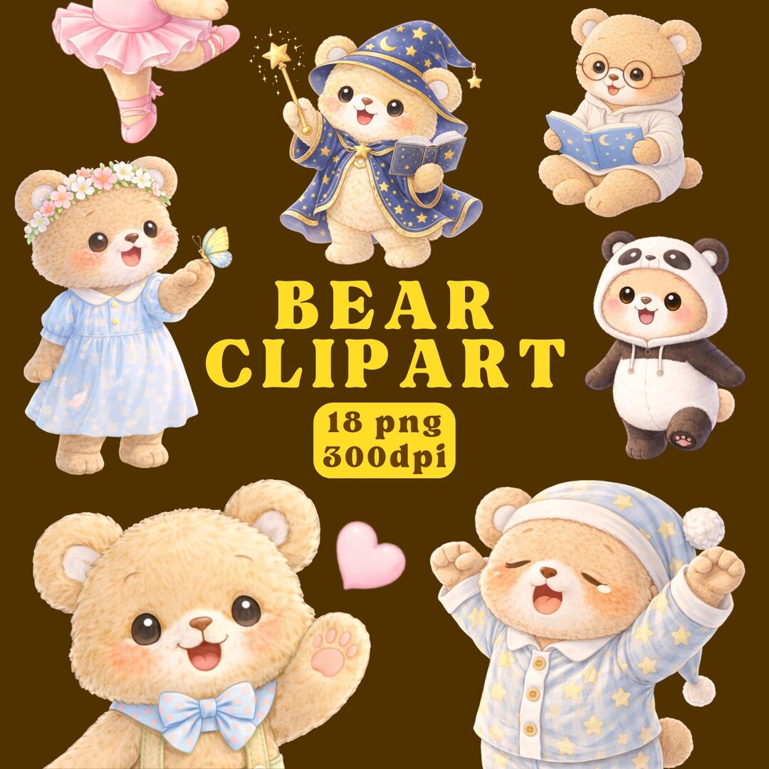 Teddy Bear Clipart Set, Whimsical Illustrations, Nursery Art ...