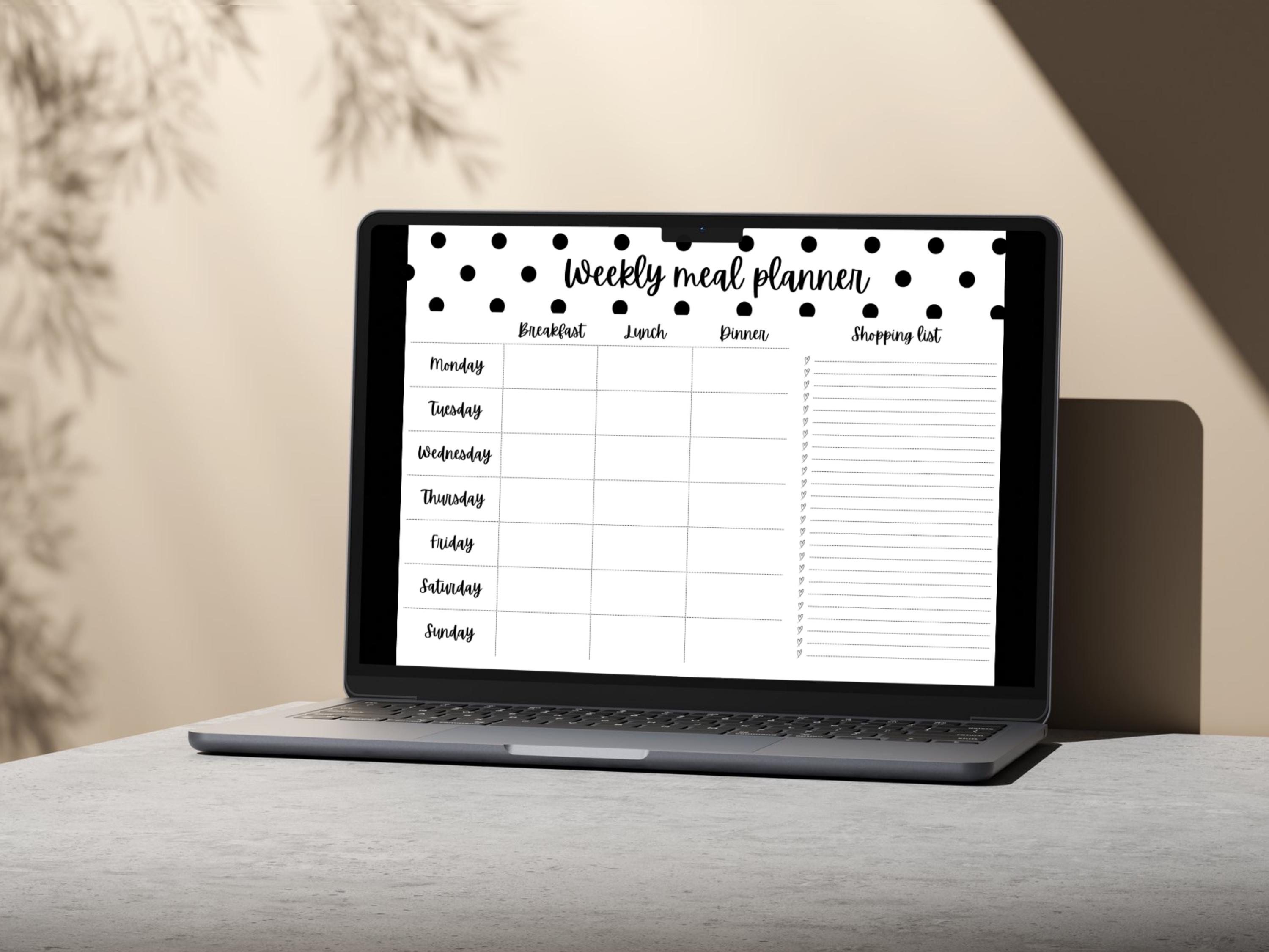Polka Dot 7 Day Printable Meal Planner With Shopping List | Instant ...