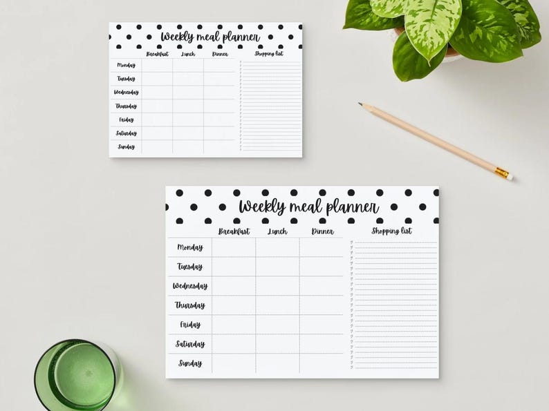 Polka Dot 7 Day Printable Meal Planner With Shopping List | Instant ...