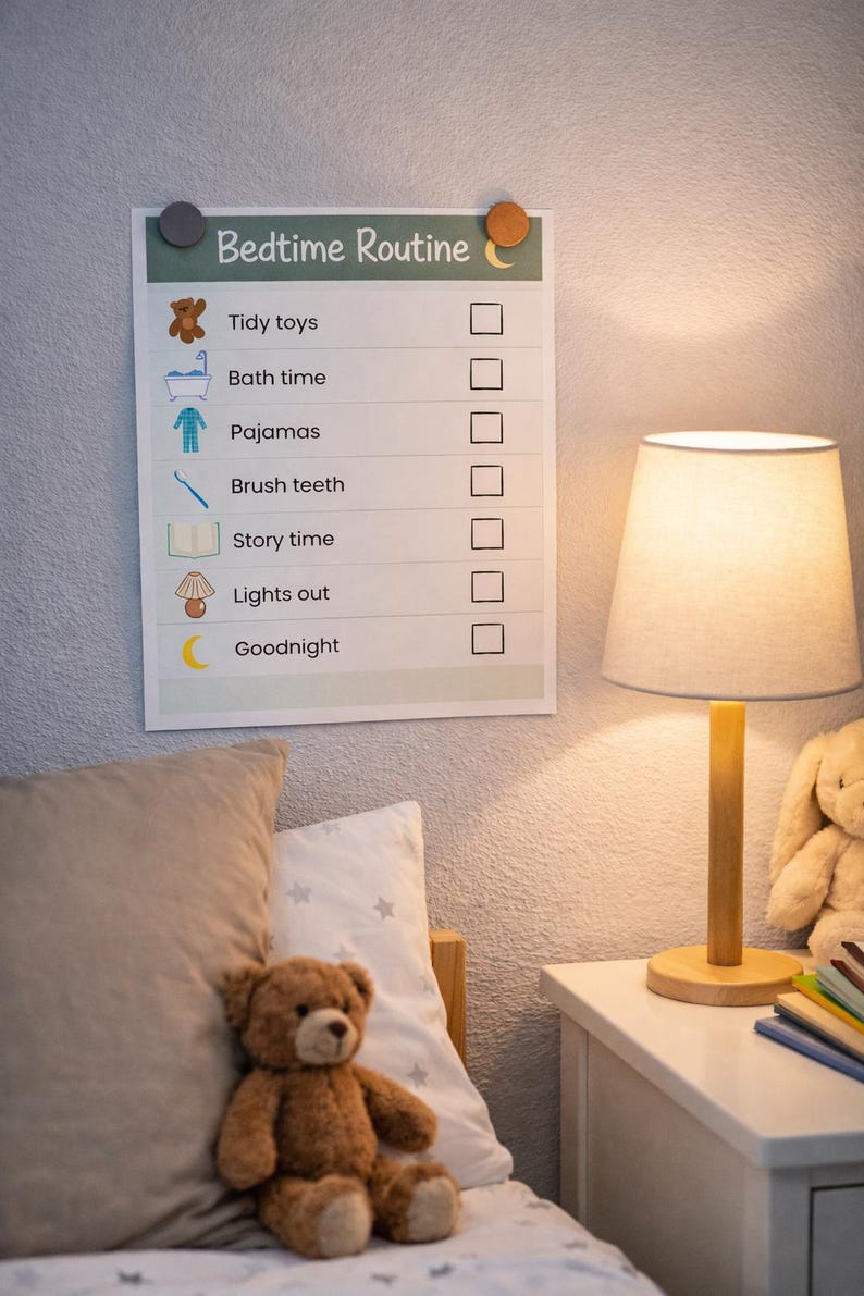Bedtime Routine Chart Printable for Kids – Toddler & Preschool Visual ...