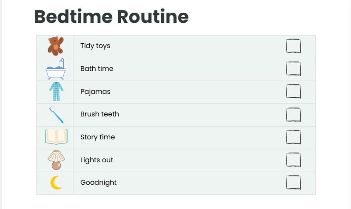 Bedtime Routine Chart Printable for Kids – Toddler & Preschool Visual ...