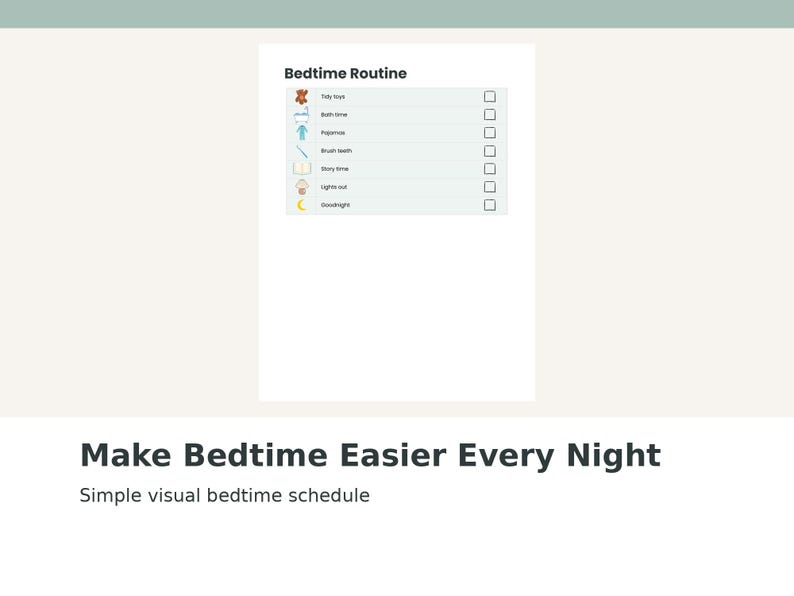 Bedtime Routine Chart Printable for Kids – Toddler & Preschool Visual ...