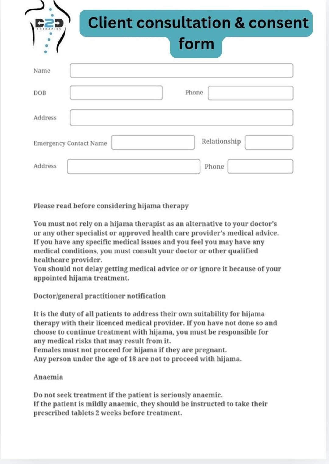 Hijama Cupping Consent Form – Editable PDF Template for Practitioners ...