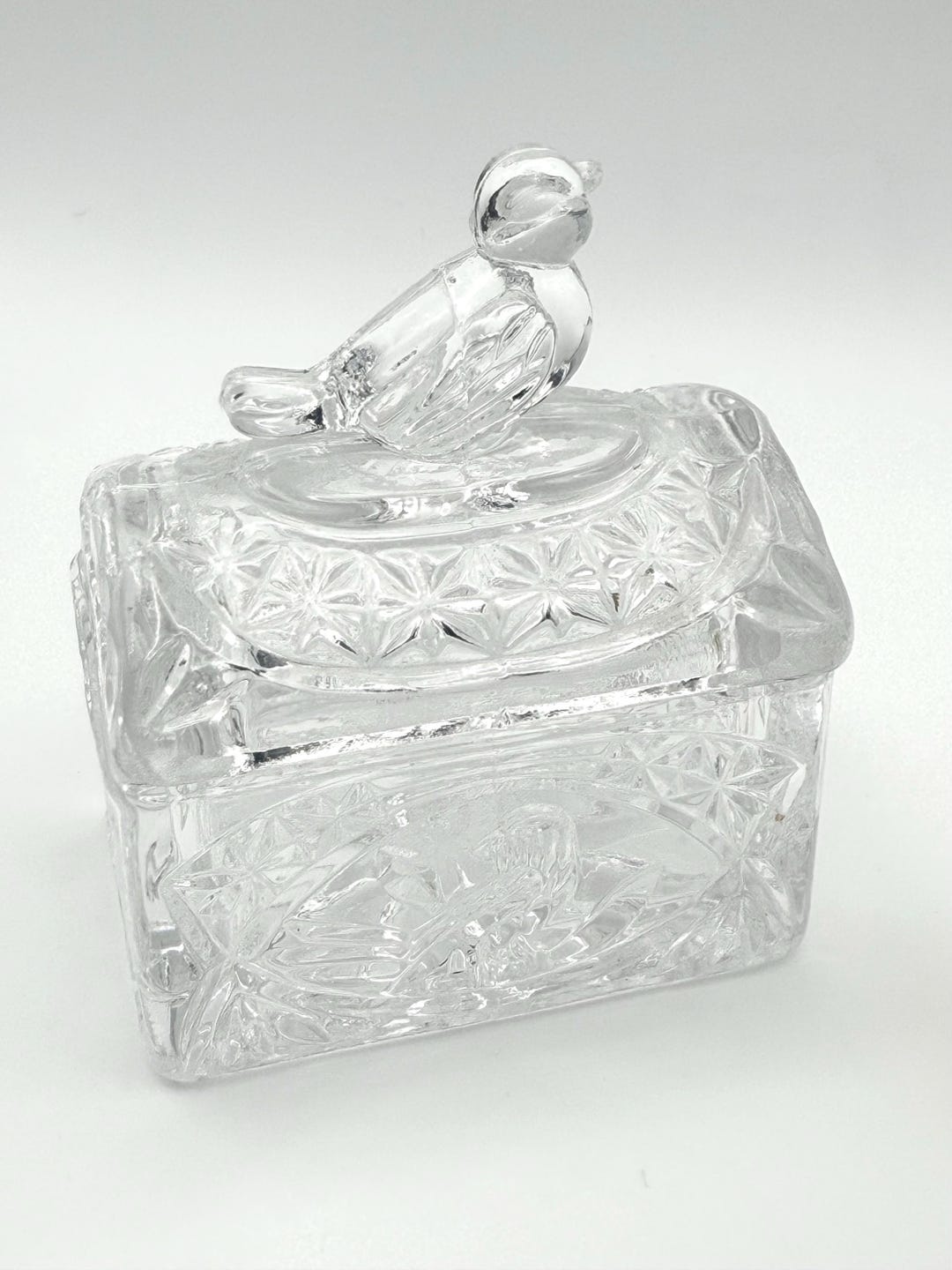Vintage Anna Hütte German Lead Crystal Bird Trinket Box - Frosted Bird ...