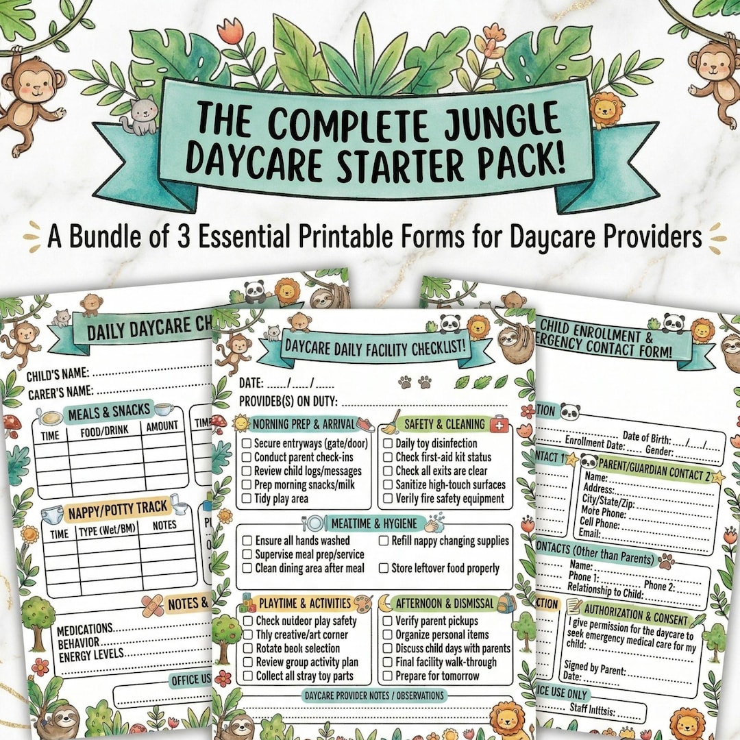Daycare Provider Printable Forms | Jungle Theme Child Care Management ...