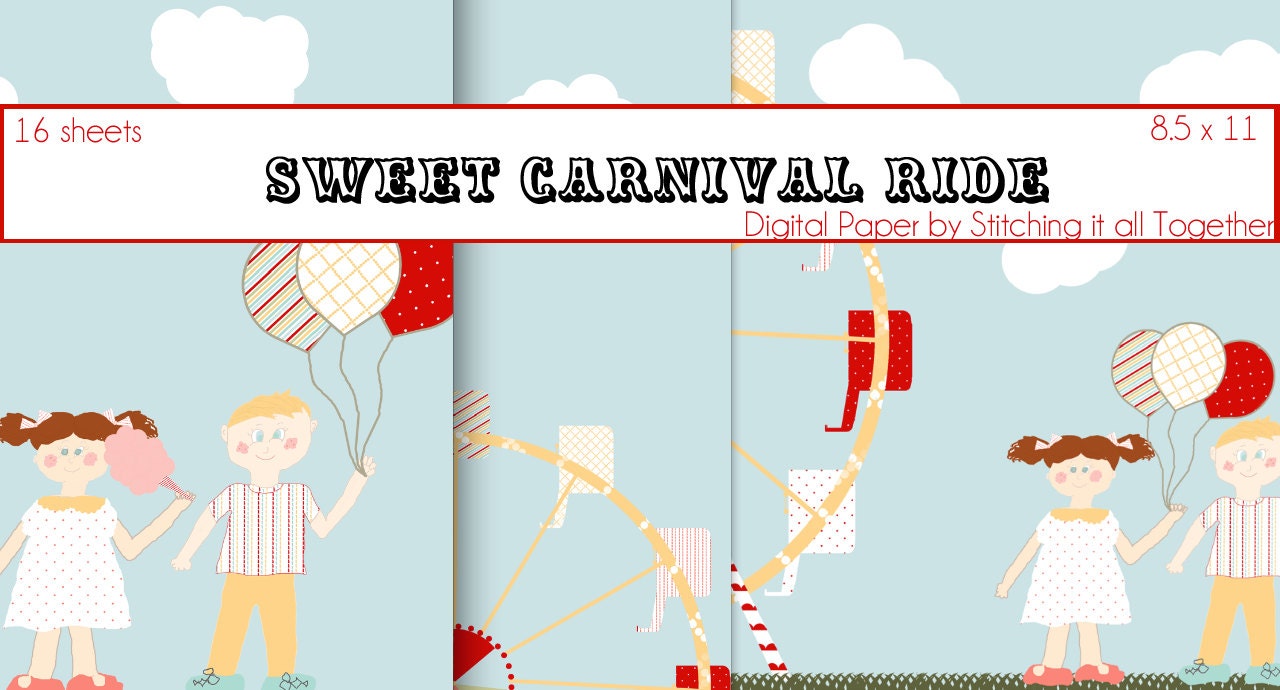 Sweet Carnival Ride Digital Paper Pack - 16 Digital Sheets - Etsy