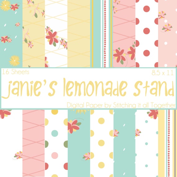 Janie's Lemonade Stand Digital Paper Pack 16 Digital | Etsy