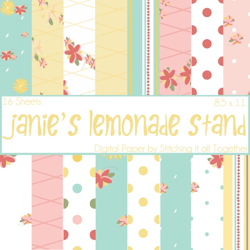 Janie's Lemonade Stand Digital Paper Pack 16 Digital Sheets - Etsy