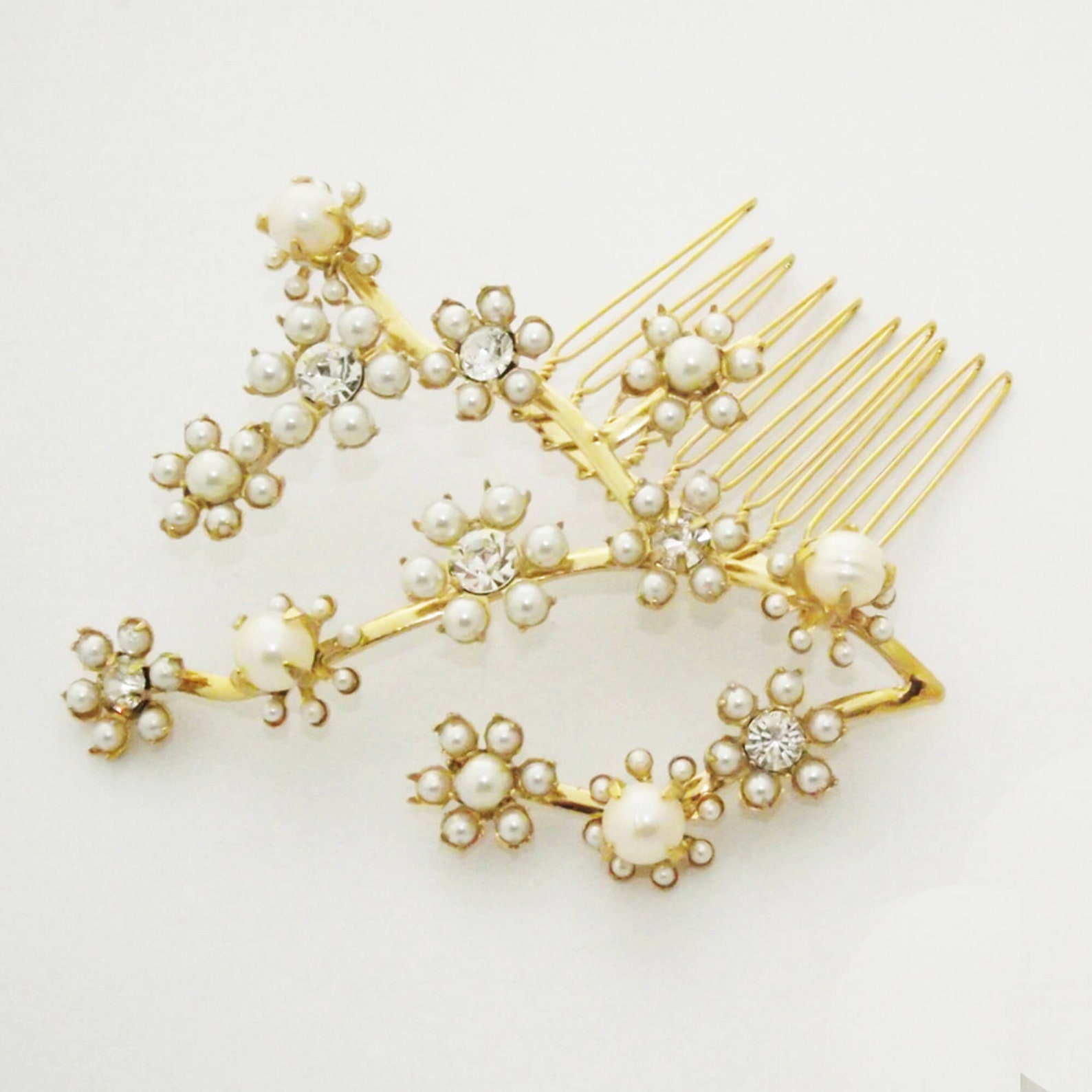 Bridal Pearl Hair Combs Set of 2 Boho Wedding Jewelry Gold - Etsy
