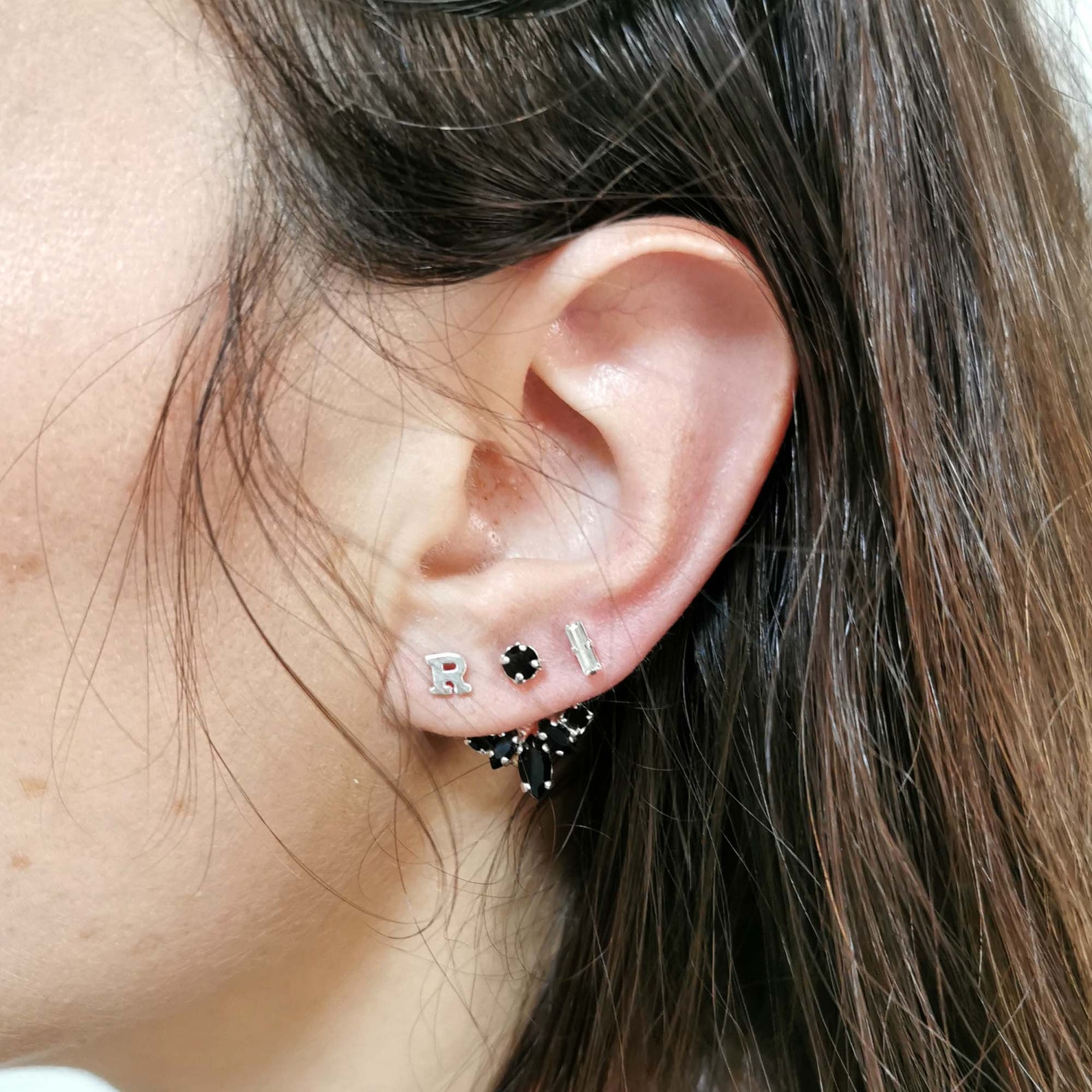 Black Crystal Ear Jacket Minimal Black Earring Black Crystal - Etsy