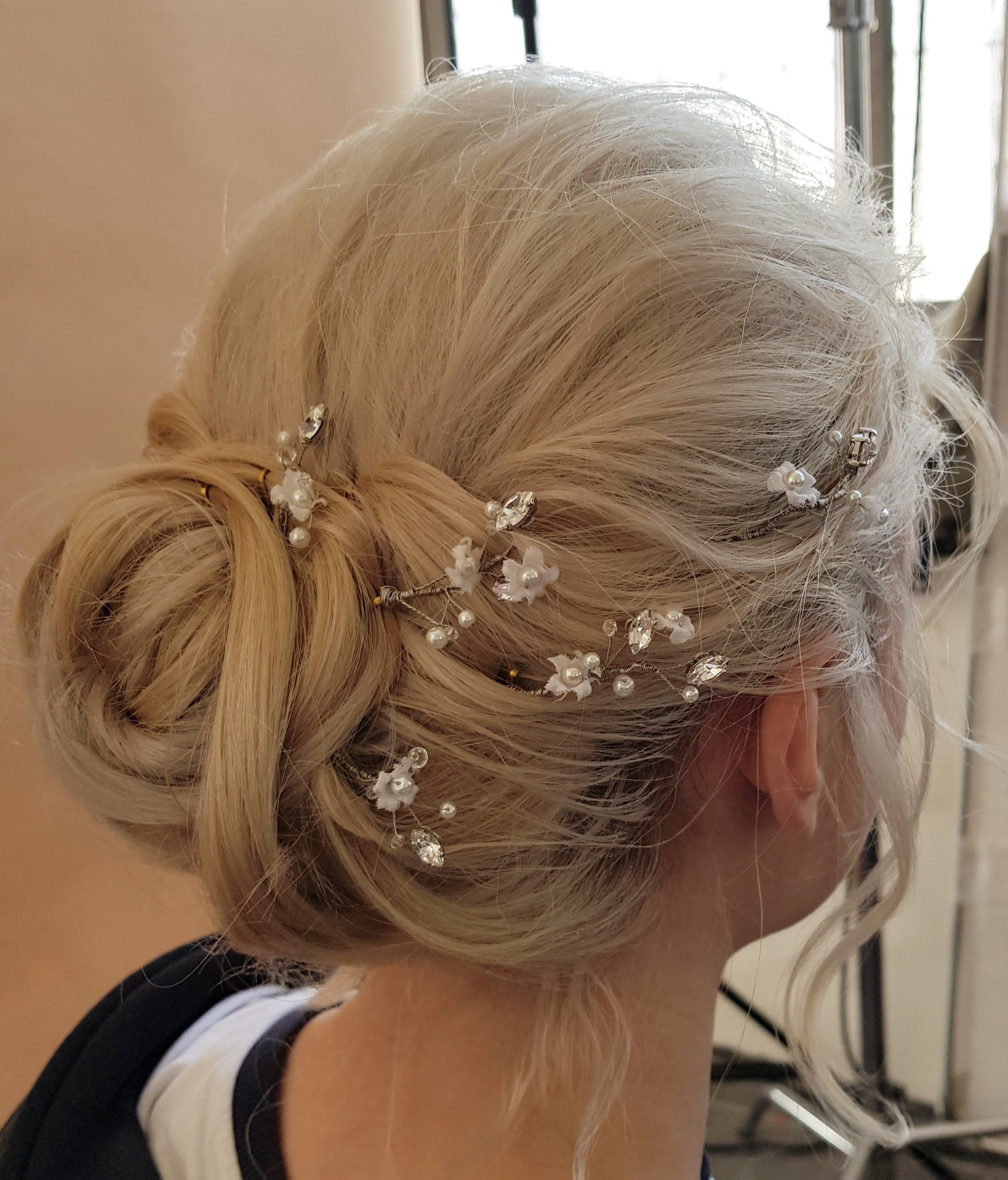 White bride hair pins Wedding hair jewelry silk flower hair | Etsy