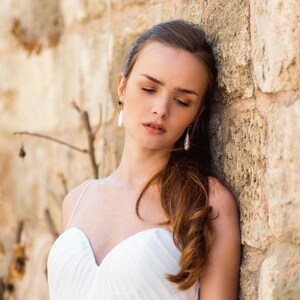 Long Drop Pearl Earring, Elongated Pearl Earrings, Vintage Emerald ...