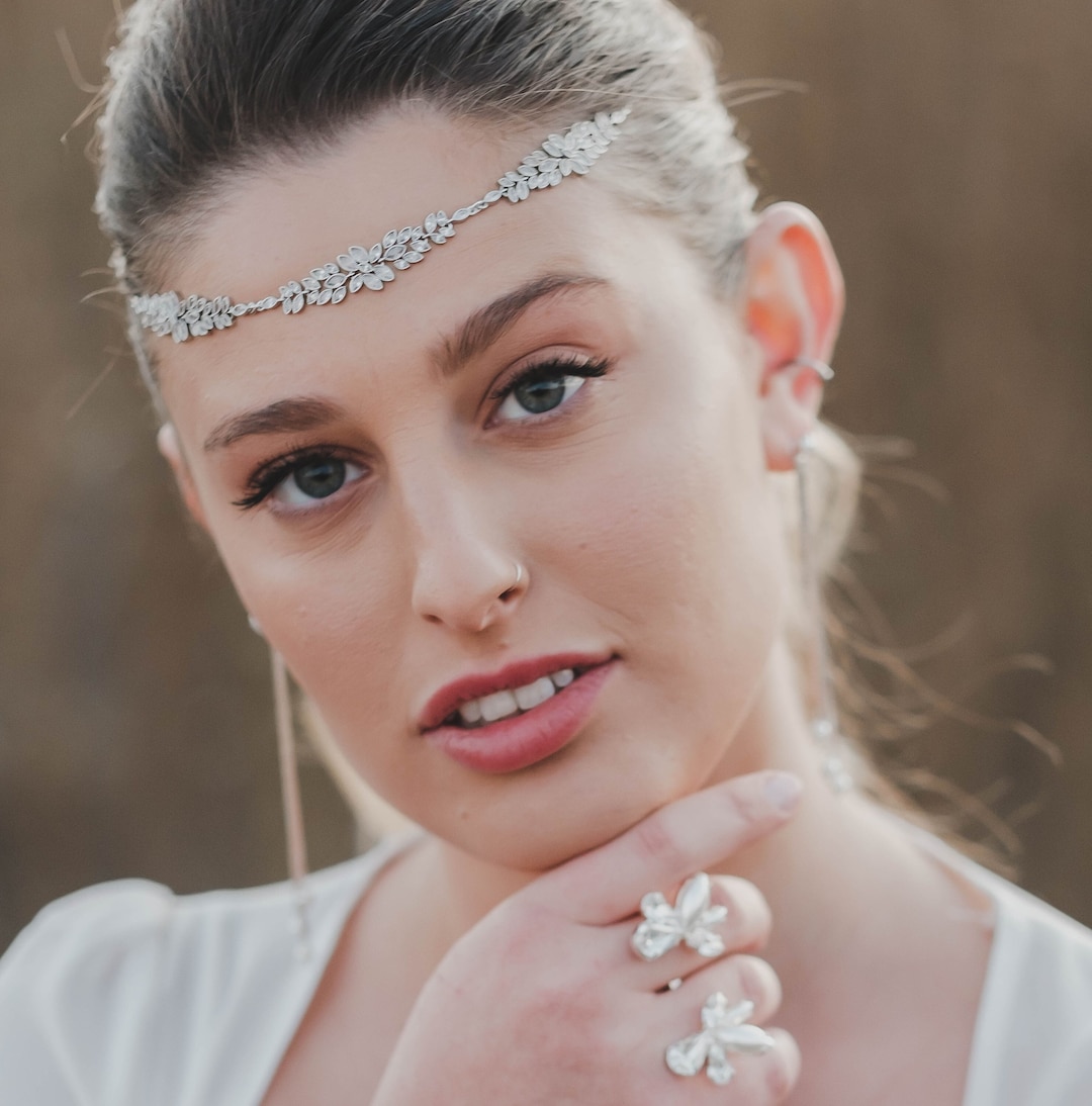 Silver Forehead Band, Boho Bride, Wedding Hair Accessories, Forehead ...
